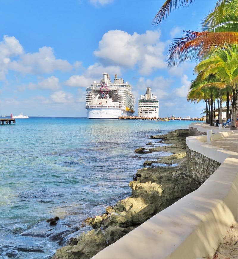 Cruise Ships Docked at a Tropical Island Stock Photo - Image of ...