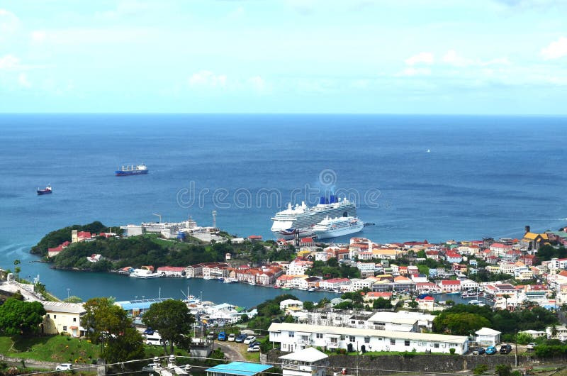 Cruise Ships Docking at St. George S, Grenada, with Cargo Ships ...
