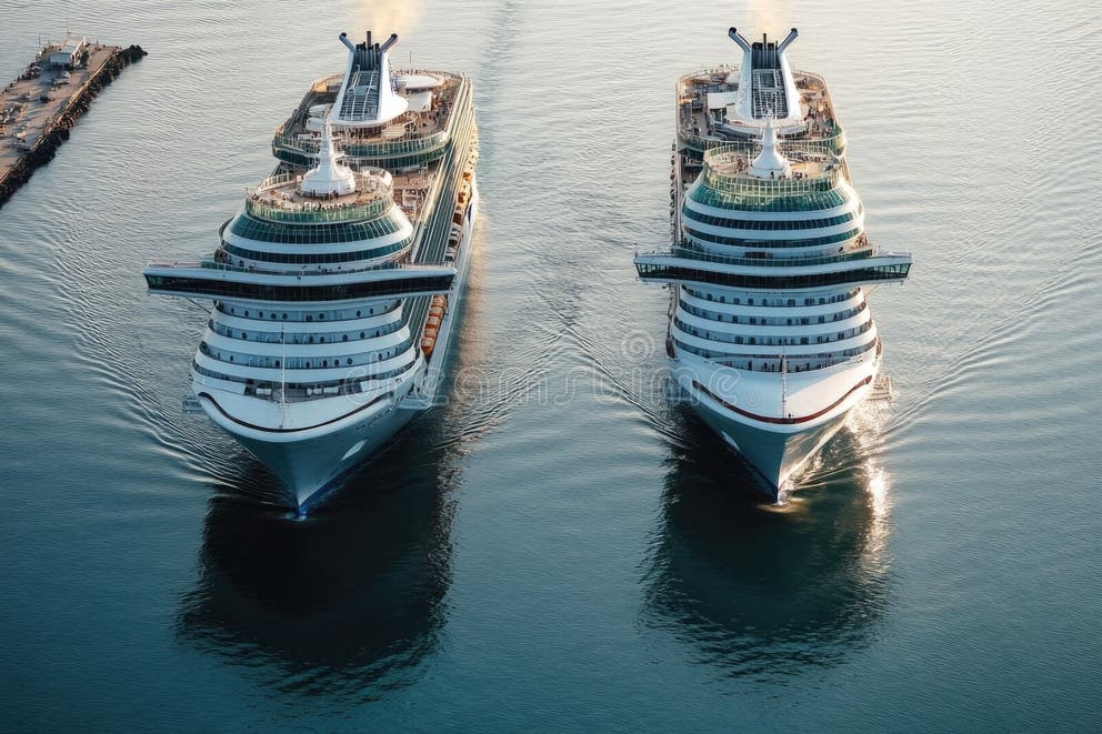 Cruise Ships Sailing Together in the Ocean Stock Image - Image of ...