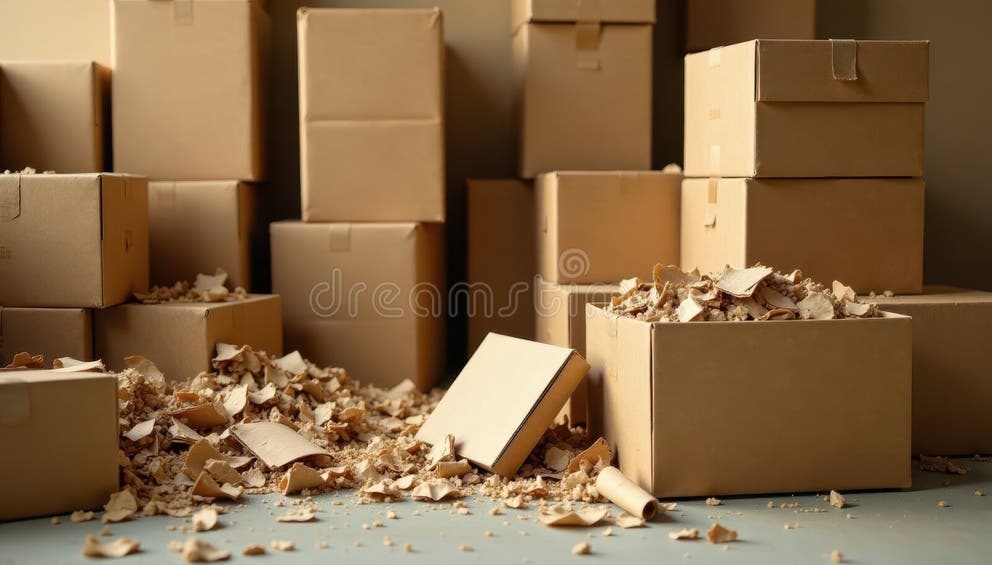 Crumbled Cardboard Boxes Piled High Awaiting Disposal , Discarded ...