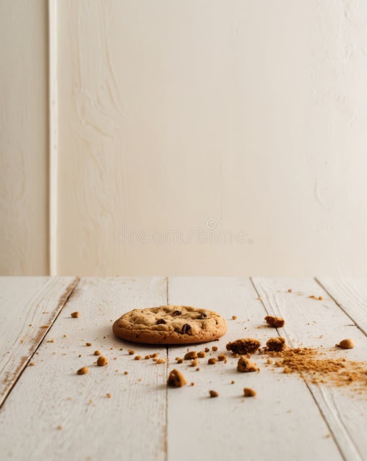 Crumbled Cookie on Wooden Table with Messy Crumbs. Stock Photo - Image ...
