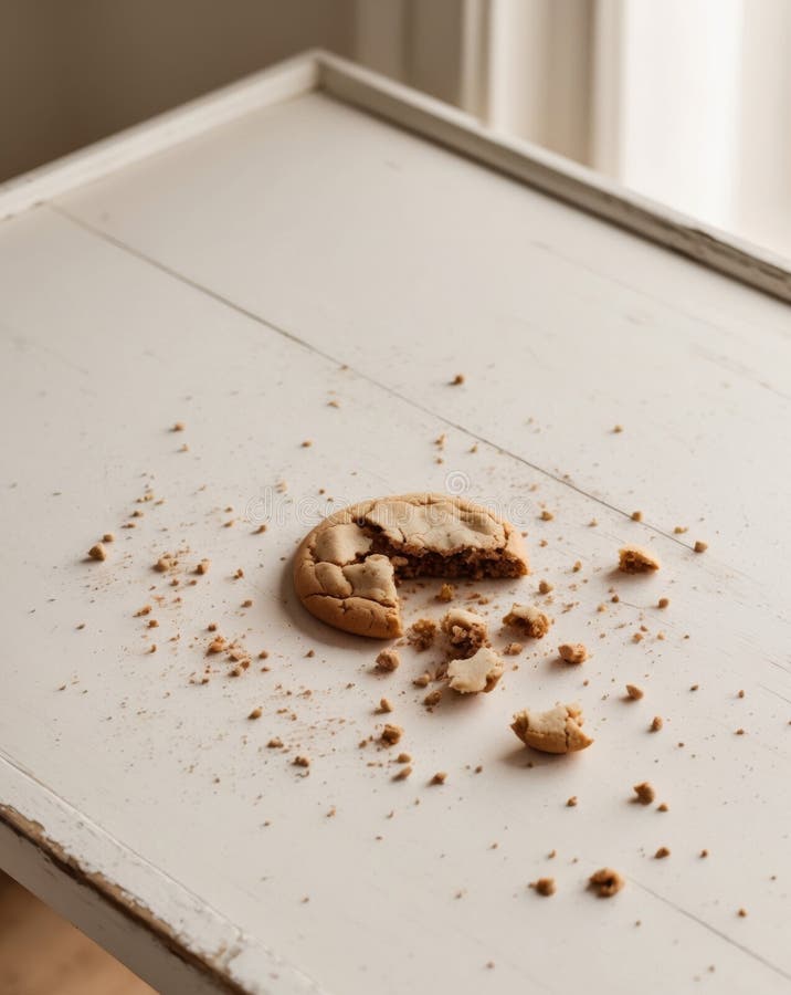 Crumbled Cookie on Wooden Table with Messy Crumbs. Stock Photo - Image ...