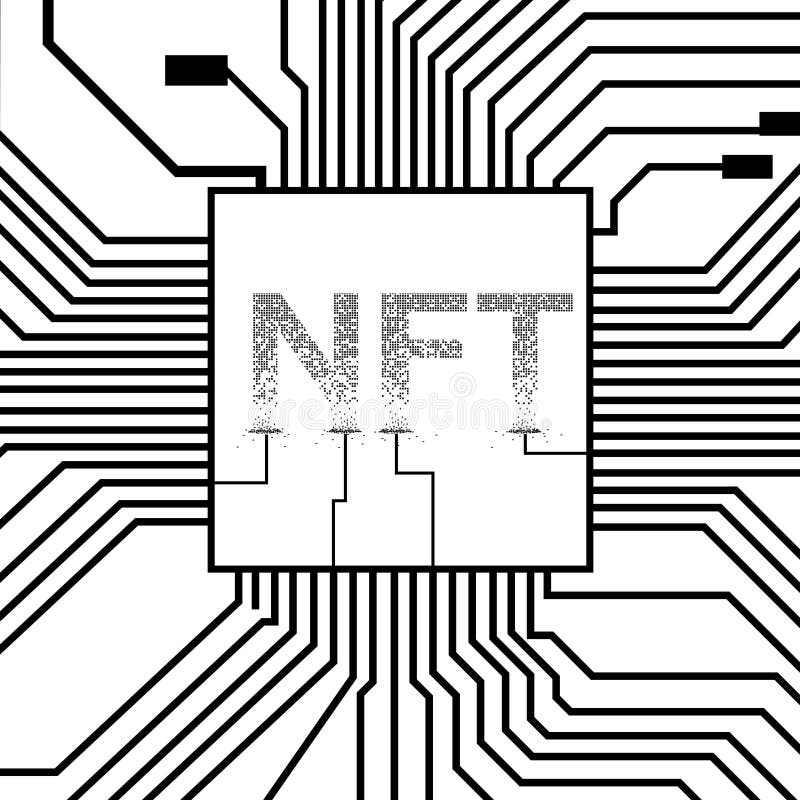 Crumbled NTF Non Fungible Token with PCB Tracks Isolated on White ...
