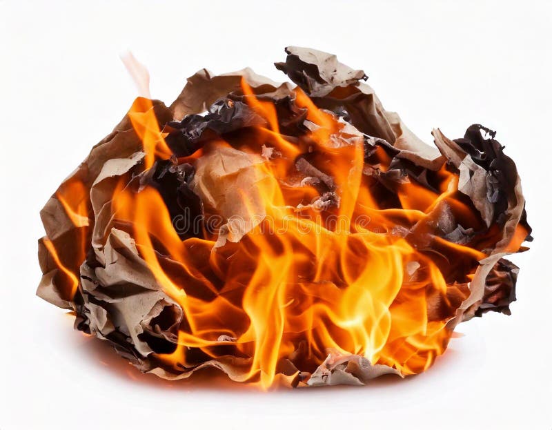 Crumbled Paper Engulfed in Flames, Representing Waste and Environmental ...