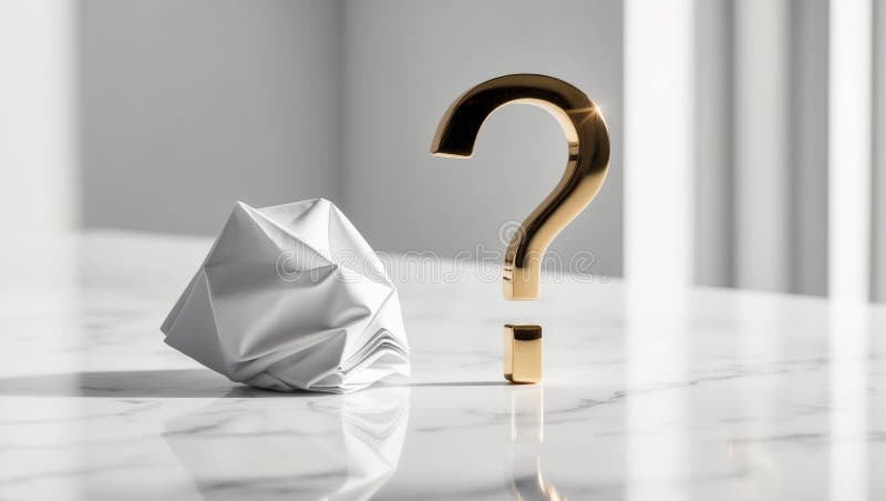 Crumbled Paper with Golden Question Mark on Marble Surface. Stock Image ...