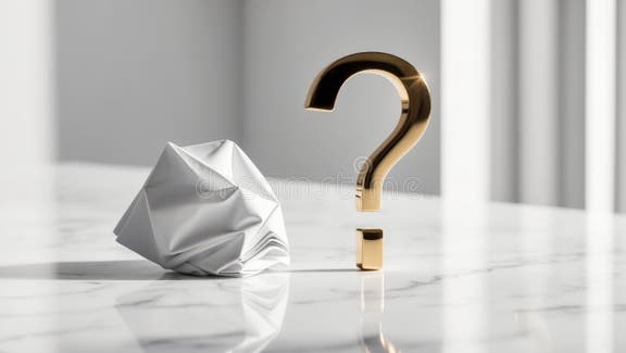 Crumbled Paper with Golden Question Mark on Marble Surface. Stock Image ...