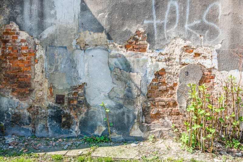 Crumbling, Breaking White Render on Old Brick Wall Stock Photo - Image ...