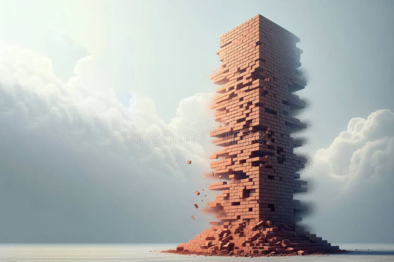A Crumbling Brick Tower. Space for Text. Stock Photo - Image of ...