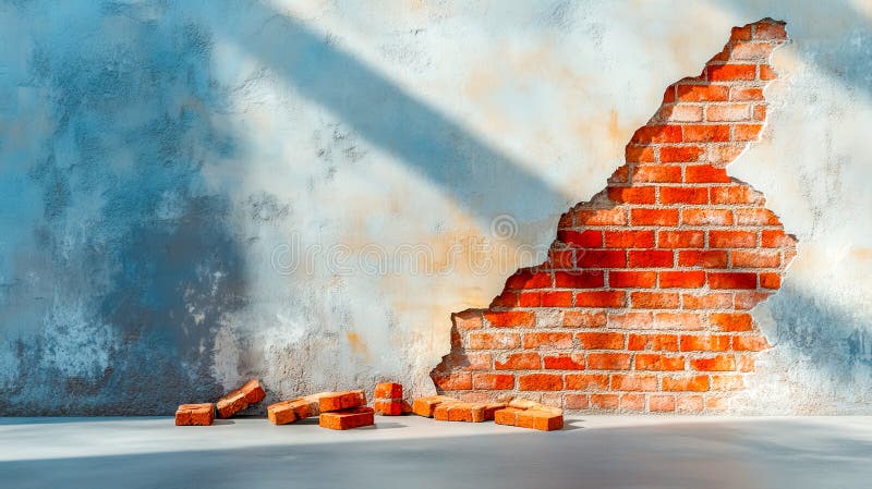 Crumbling Brick Wall Revealing Red Bricks Underneath Plaster Stock ...