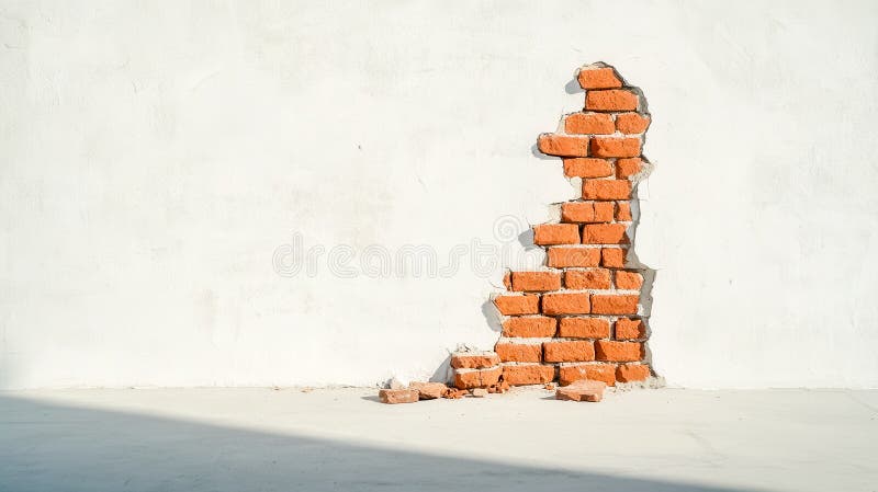 Crumbling Brick Wall Revealing Underlying Structure on Sunny Day Stock ...
