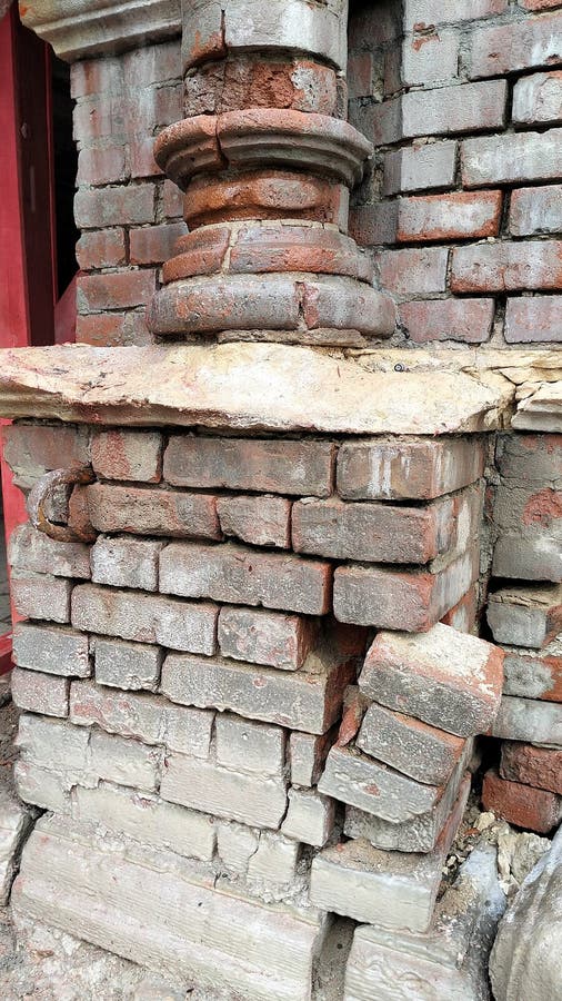 Crumbling Brickwork of an Old Building with Columns Stock Image - Image ...