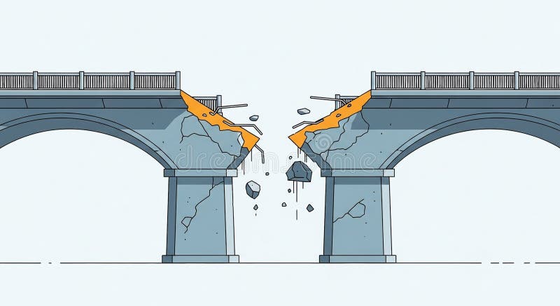 A Crumbling Bridge Illustration, Depicting a Broken Concrete Structure ...