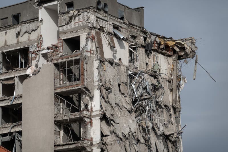 Crumbling Building with Severe Structural Damage after a Disaster Stock ...