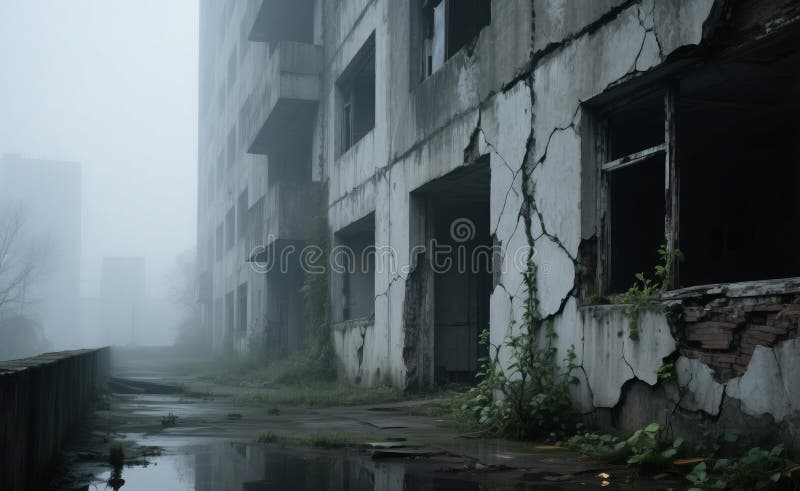 Crumbling Building with Shattered Windows and Walls. Stock Photo ...