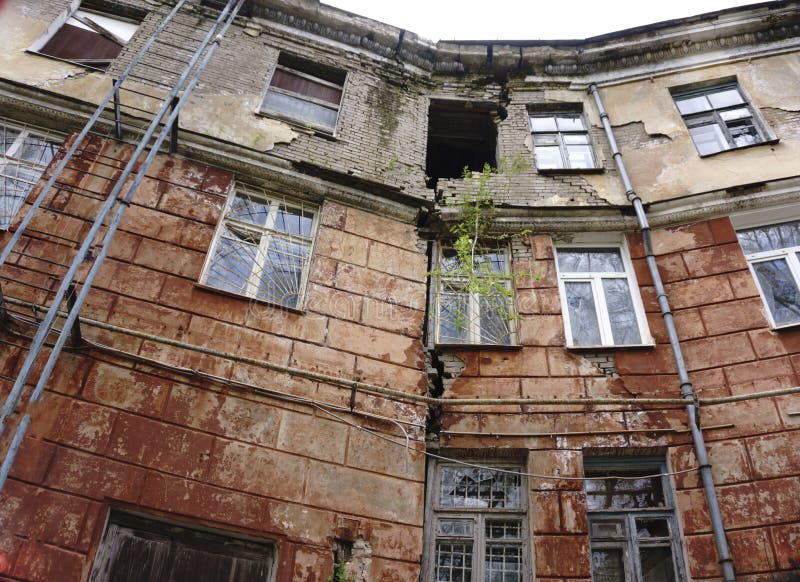 Crumbling Buildings Large Crack Broken Stock Photo - Image of abandoned ...
