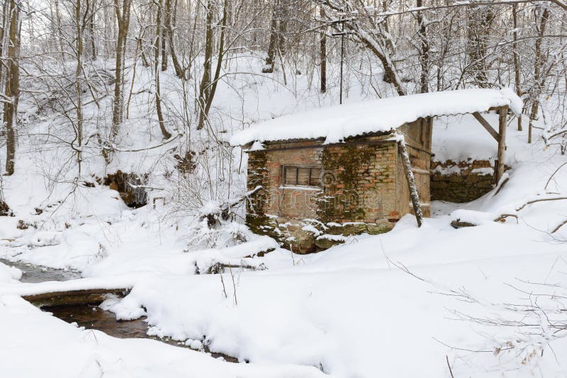 Crumbling Cabin in a Winter Forest Stock Photo - Image of european ...