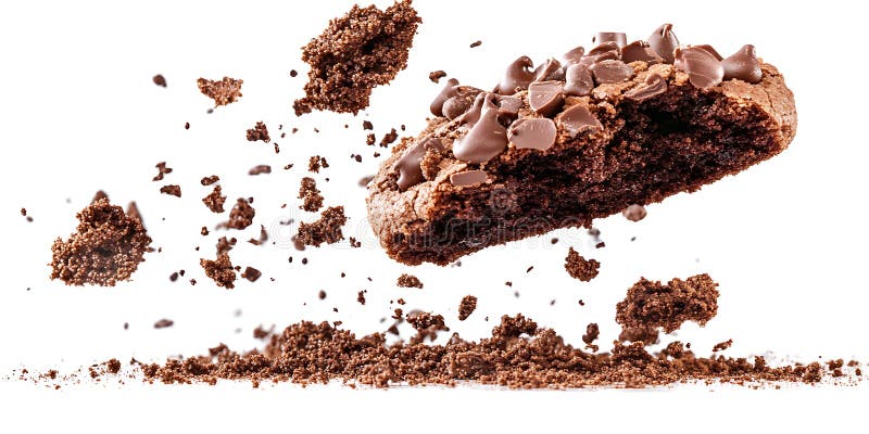 Crumbling Chocolate Chip Cookie in Midair, Isolated on White Stock ...