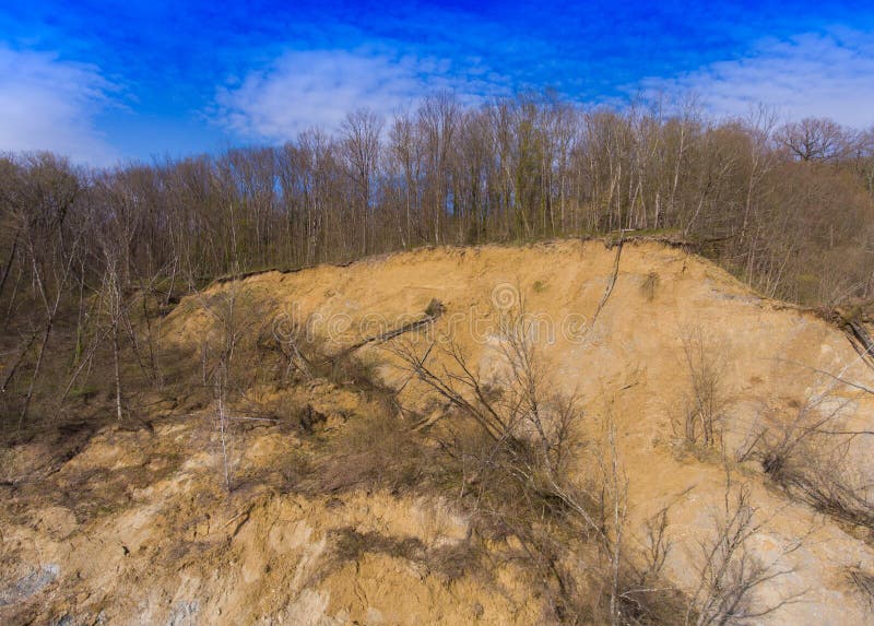 Crumbling clay hill. stock photo. Image of mountain, drone - 91508334