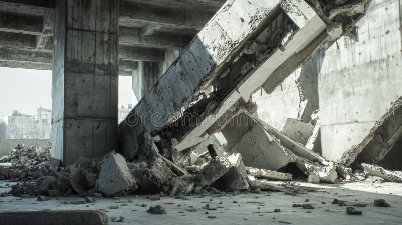 Crumbling Concrete Structure and Rubble in a Post-Disaster Setting ...