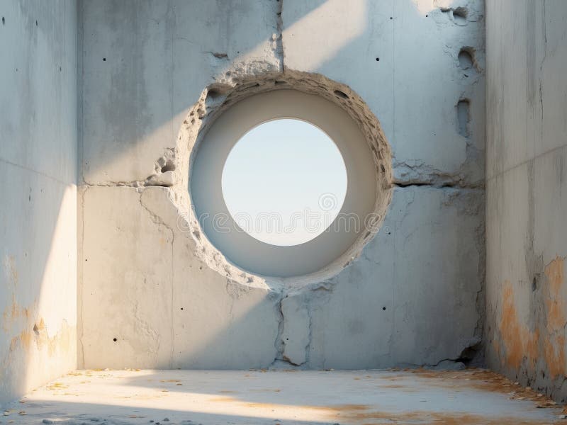 Crumbling Concrete Wall with a Hole in the Middle. Stock Image - Image ...