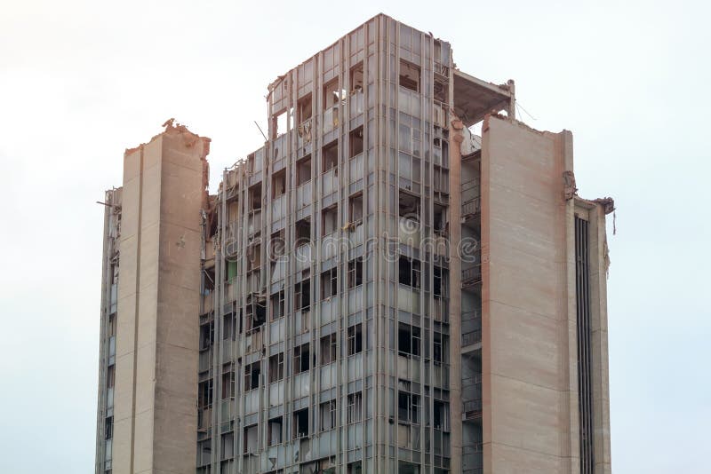 Crumbling Emergency Skeleton of Destroyed Building with Broken Windows ...