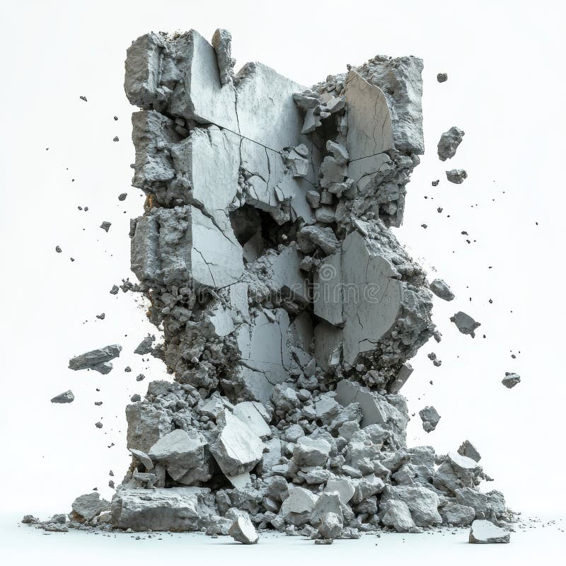 Crumbling Grey Concrete Wall Against White Background Stock ...
