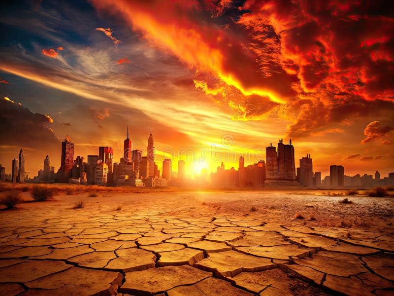 A Crumbling Metropolis Beneath a Fiery Sunset a Visual Symphony of ...
