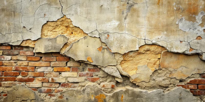 A Crumbling Plaster Wall Reveals an Aged Brick Foundation, Showcasing ...