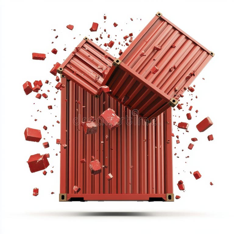 Crumbling Red Shipping Containers on White Background Stock ...
