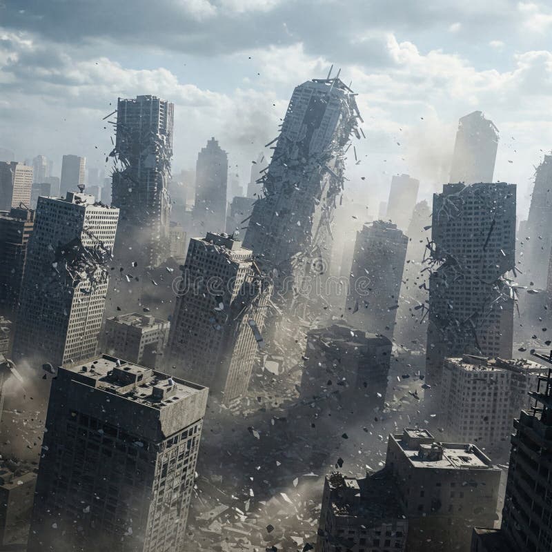 Crumbling Skyscrapers in a Dusty City. Stock Image - Image of ...