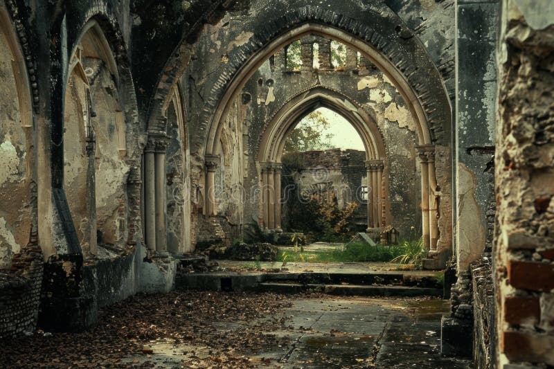 Ancient Stone Arches Crumbling in Abandoned Church Ruins Stock Image ...