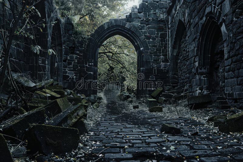 Stone Path Leading through Ancient Ruins of a Gothic Archway Stock ...
