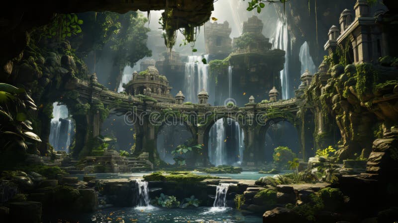 Crumbling Stone Ruins Overgrown with Vines. Stock Illustration ...