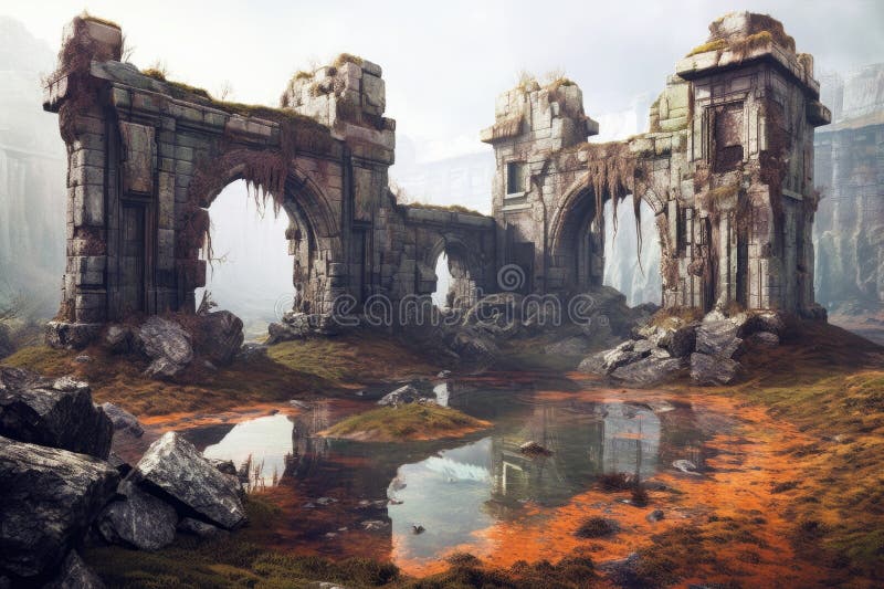 Crumbling Stone Structures in Forgotten City Stock Illustration ...