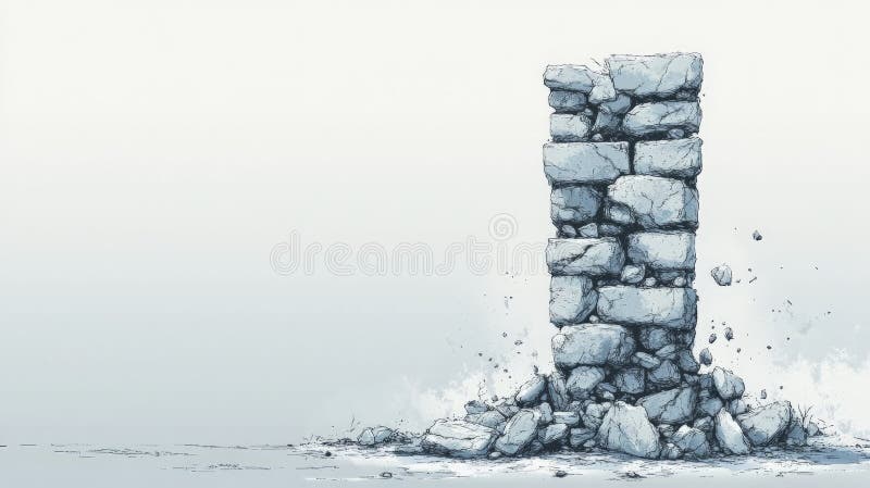 Crumbling Stone Wall Symbolizing Destruction and Decay Stock Image ...