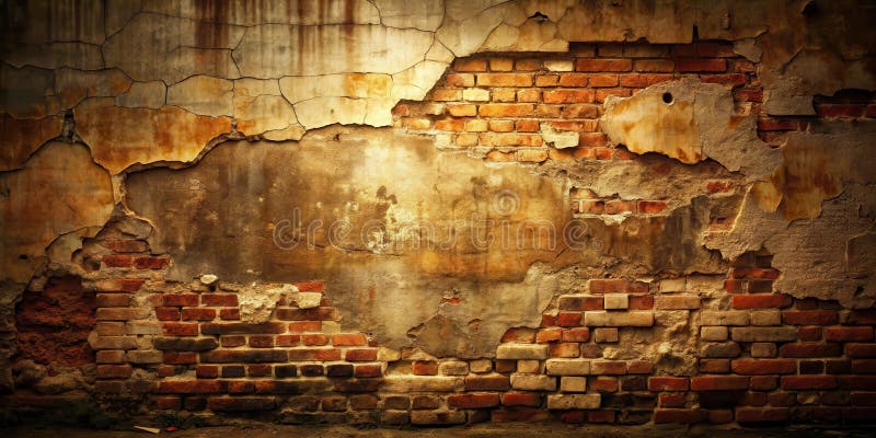 A Crumbling Wall with Exposed Brick and Aged Plaster Reveals Layers of ...