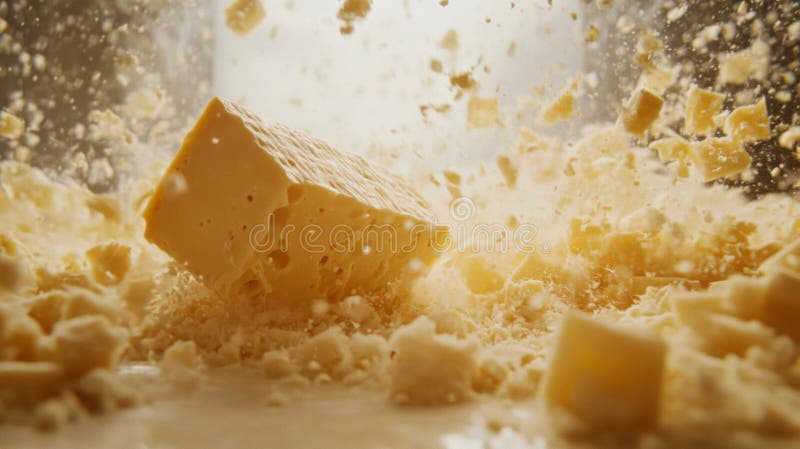 Crumbling Yellow Cheese Block Explosion Stock Illustration ...