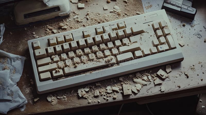 Crumbs in Keyboard Crevices on Desk. Stock Photo - Image of computer ...