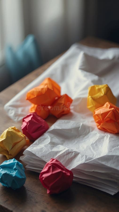 Crumple and Place a Blank Sheet of Paper on the Table. Stock ...