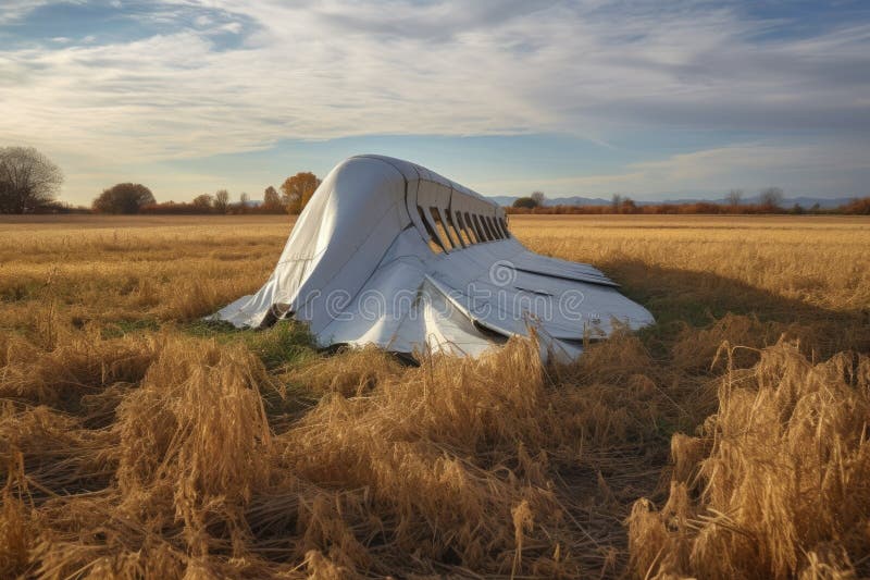 Crumpled Airplane Tail Section Lying in the Field Stock Illustration ...