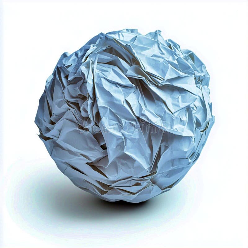 A Crumpled Ball of Light Blue Paper Sits on a White Surface Casting a ...