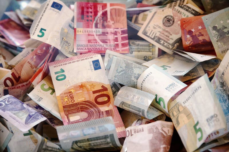 Crumpled Banknotes of 50 Euros of Different Colors. Cyan, Manzheta ...