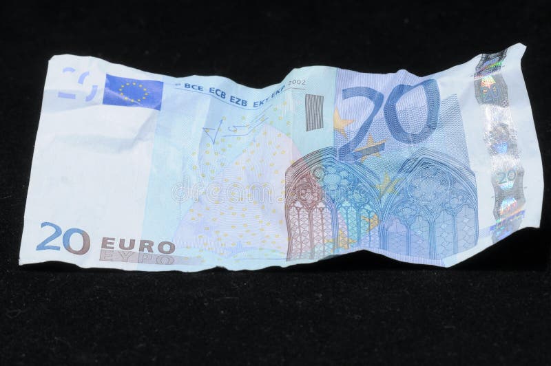 Crumpled Banknotes of 50 Euros of Different Colors. Cyan, Manzheta ...