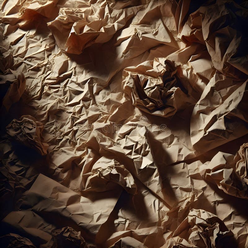 Crumpled Beige Paper with Deep Shadows and Sharp Creases, Creating a ...