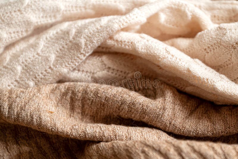 Crumpled Beige Wool Fabric with a Knitted Pattern Stock Photo - Image ...