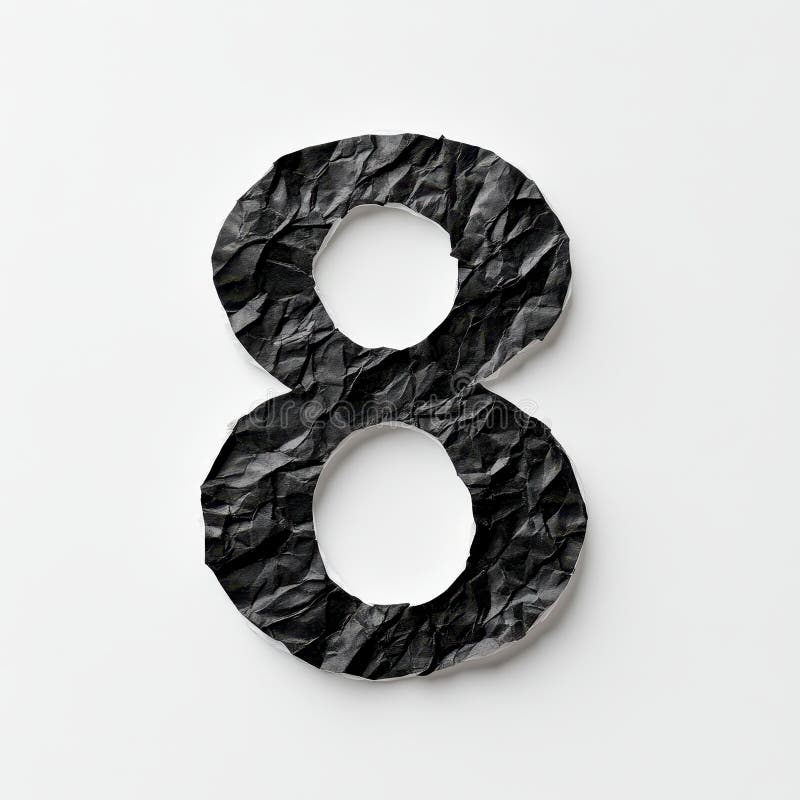 Crumpled Black Paper Number 8 on White Background Stock Image - Image ...