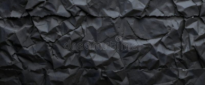 Crumpled Black Paper Surface with Visible Folds and Creases Stock ...