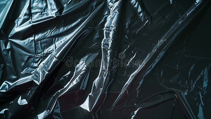 Crumpled Black Plastic Reflecting Light Creating Abstract Texture Stock ...