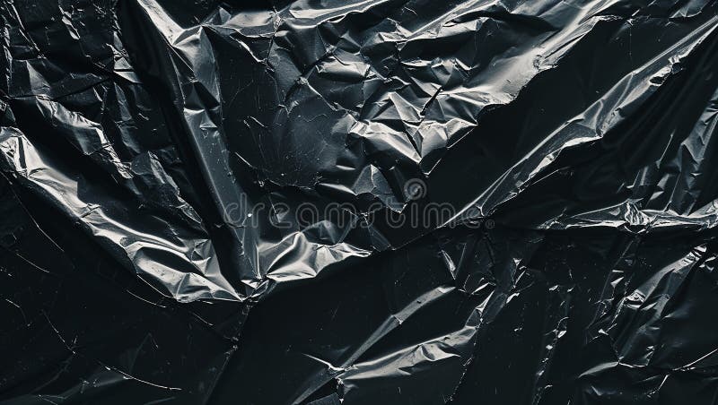 Crumpled Black Plastic Texture Creates Dramatic Background Stock ...