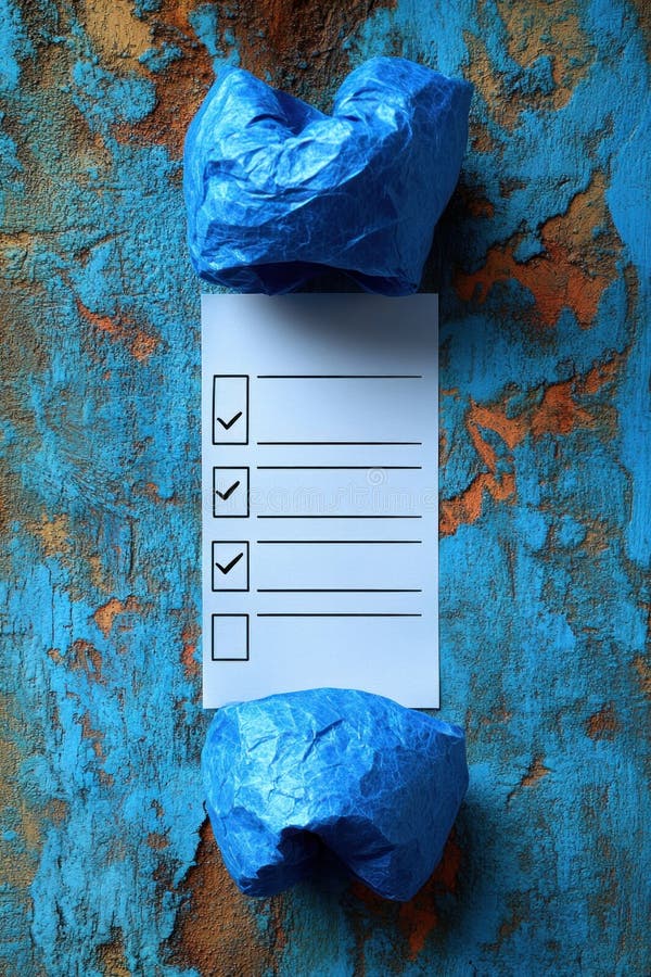 Unfinished Checklist with Crumpled Blue Paper Heart Stock Illustration ...